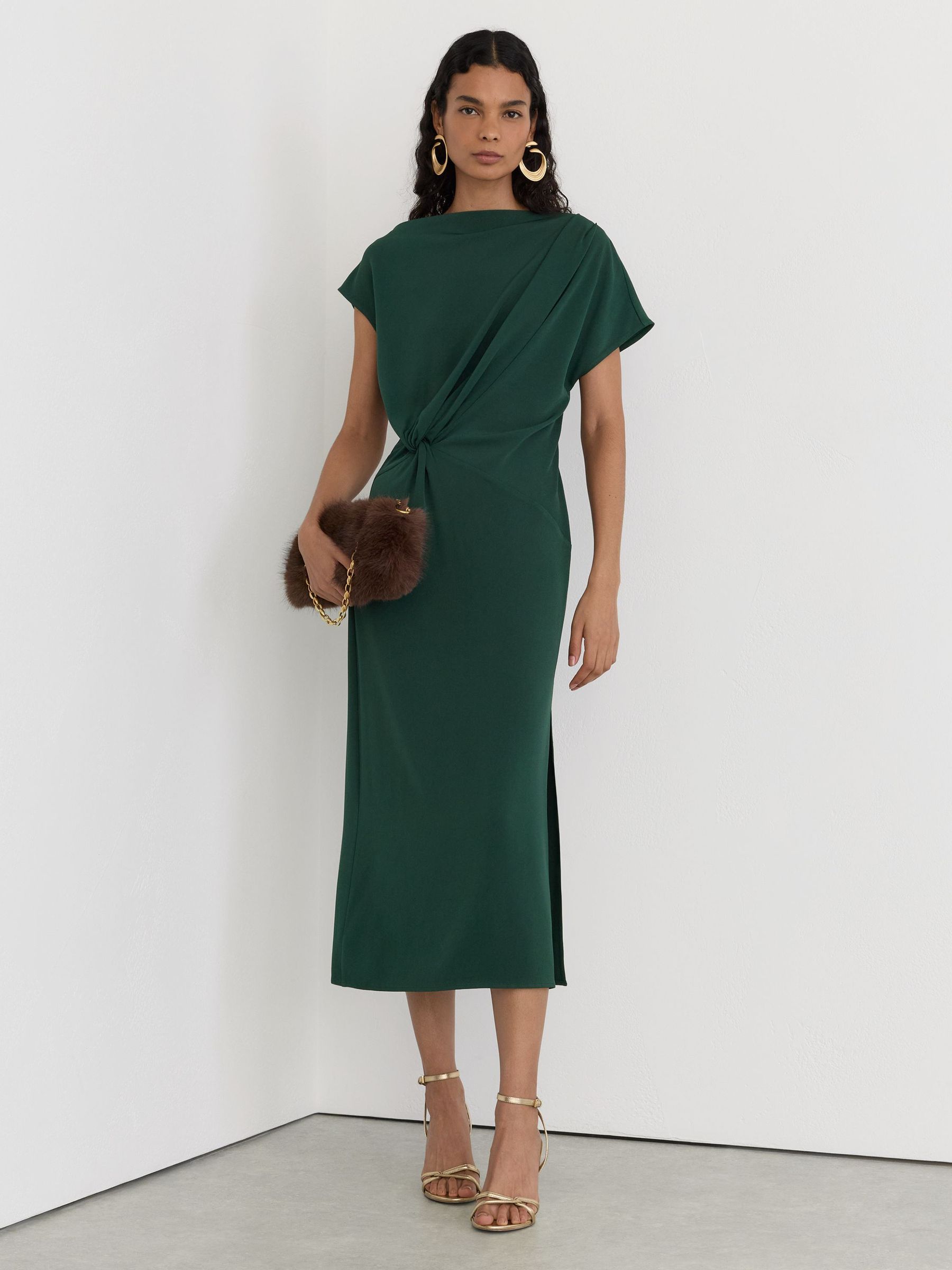 REISS beth off-shoulder tuck-detail midi dress